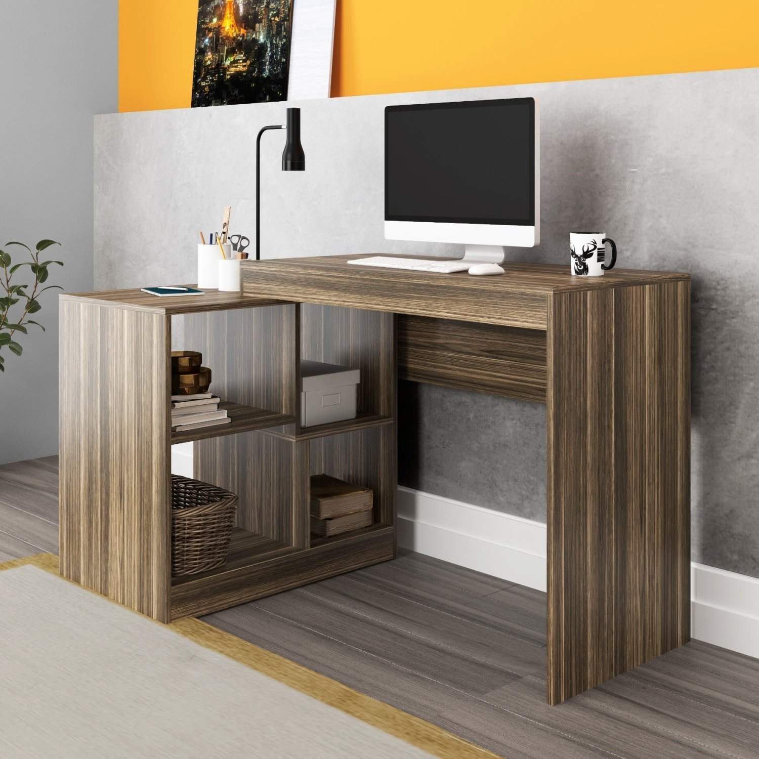 Escrivaninha em L 4 Nichos 136,5x68,5cm ME403 DJD Móveis | MadeiraMadeira