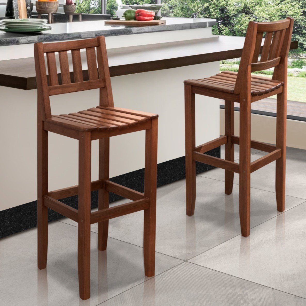 Kit com 2 Banquetas Madeira Maciça | MadeiraMadeira