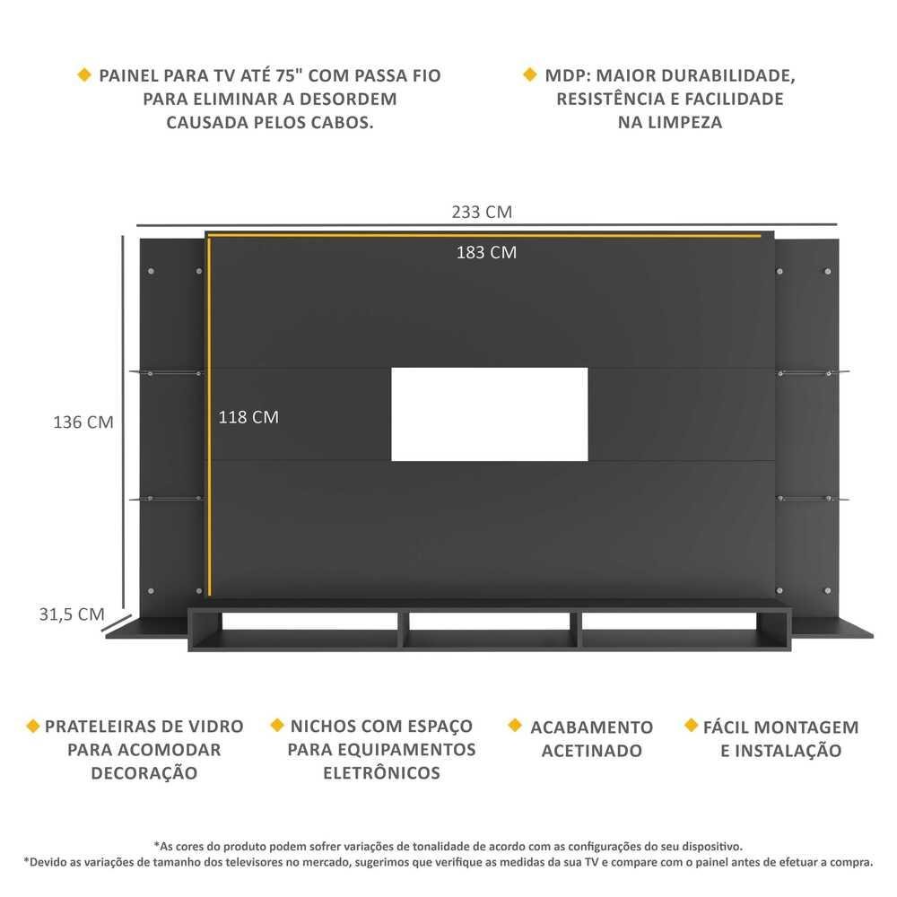 Painel TV 75" Web Multimóveis MP1044 Preto | MadeiraMadeira