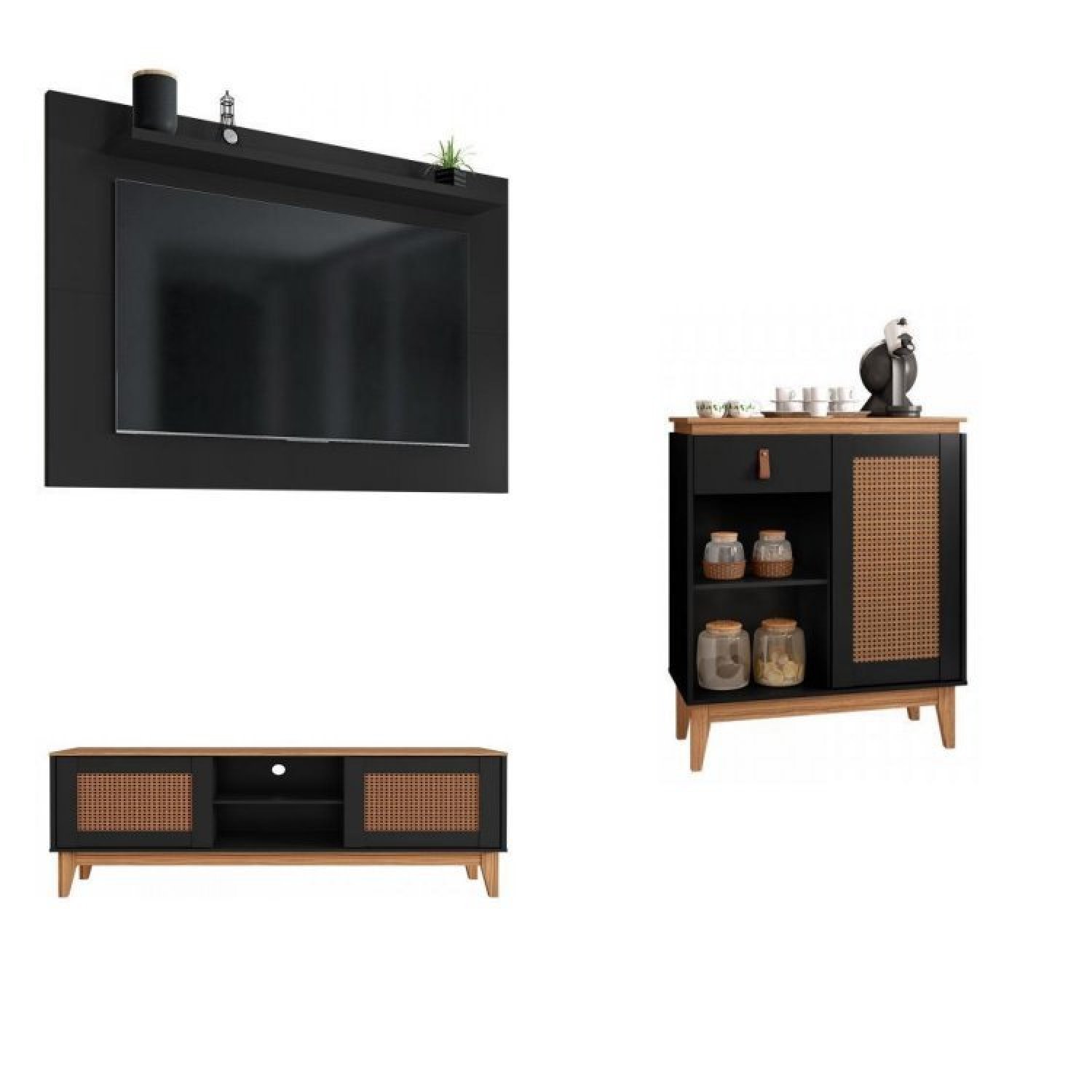 Conjunto Rack com Painel para TV até 60 Polegadas Retrô Safira Aparador ...