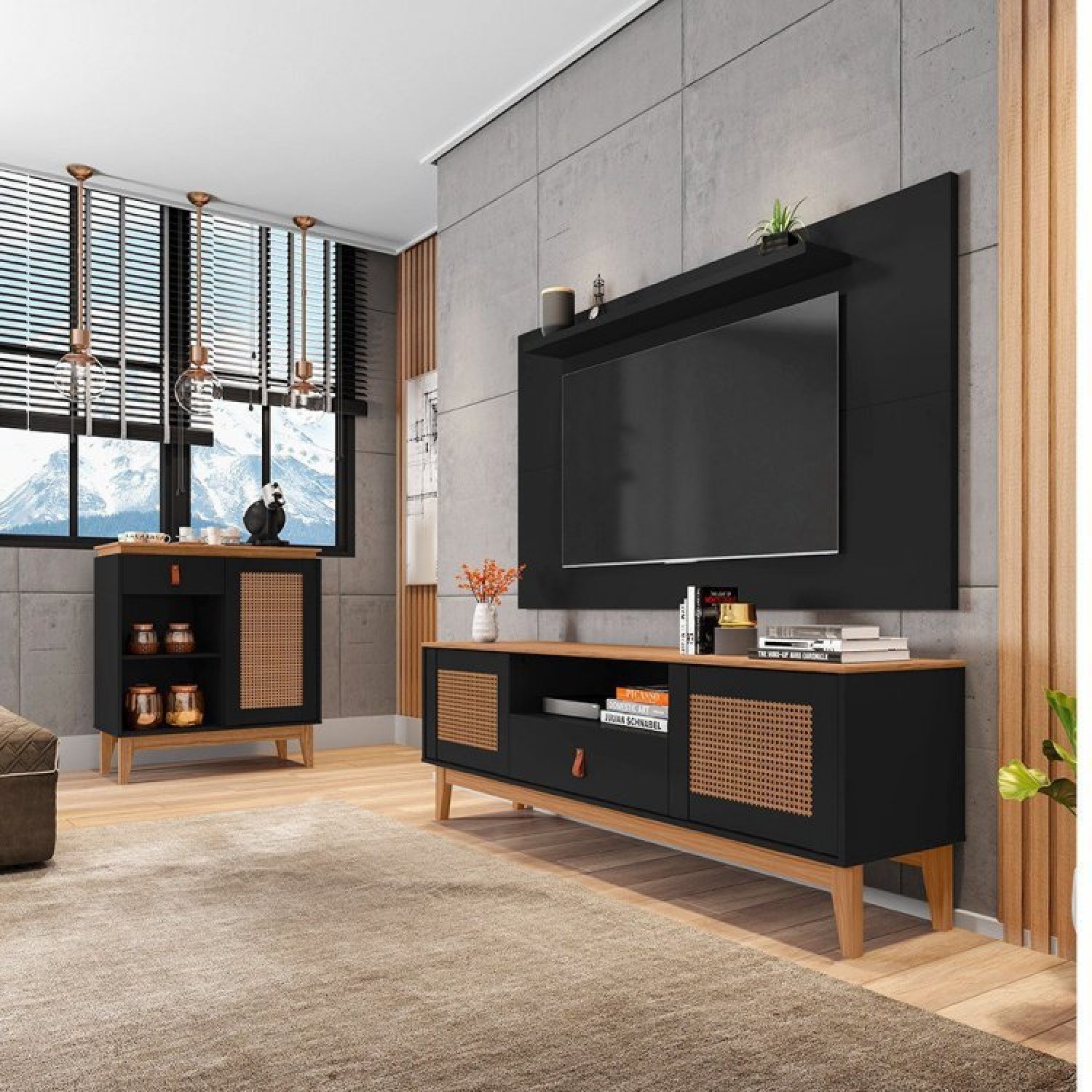 Conjunto Rack com Painel para TV até 60 Polegadas Retrô Esmeralda ...