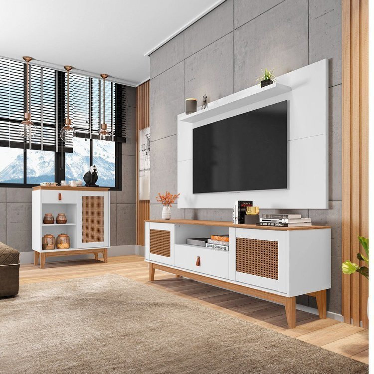 Conjunto Rack com Painel para TV até 60 Polegadas Retrô Esmeralda ...