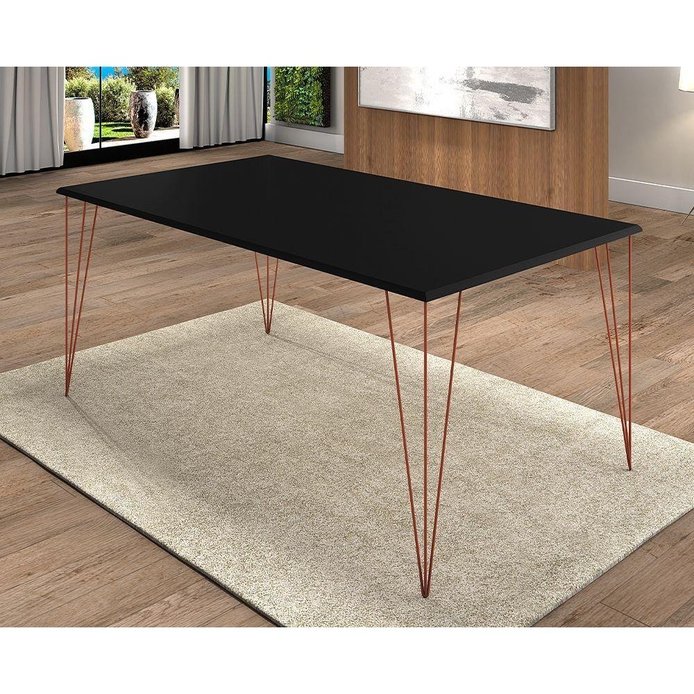 Mesa De Jantar Elen 140X80Cm Tampo Preto Com Base Cobre - Branco | MadeiraMadeira