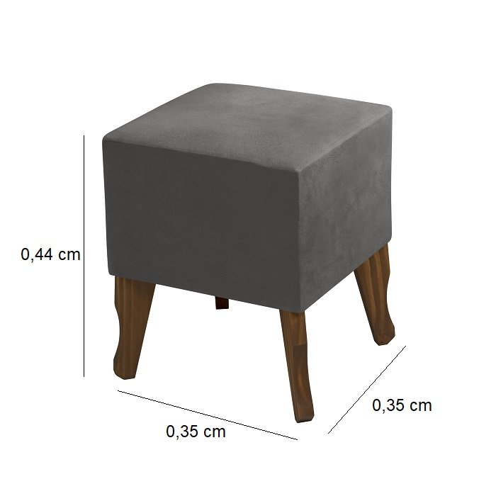 Puff Banquinho Quadrado Pés Madeira Chanel:cinza | MadeiraMadeira