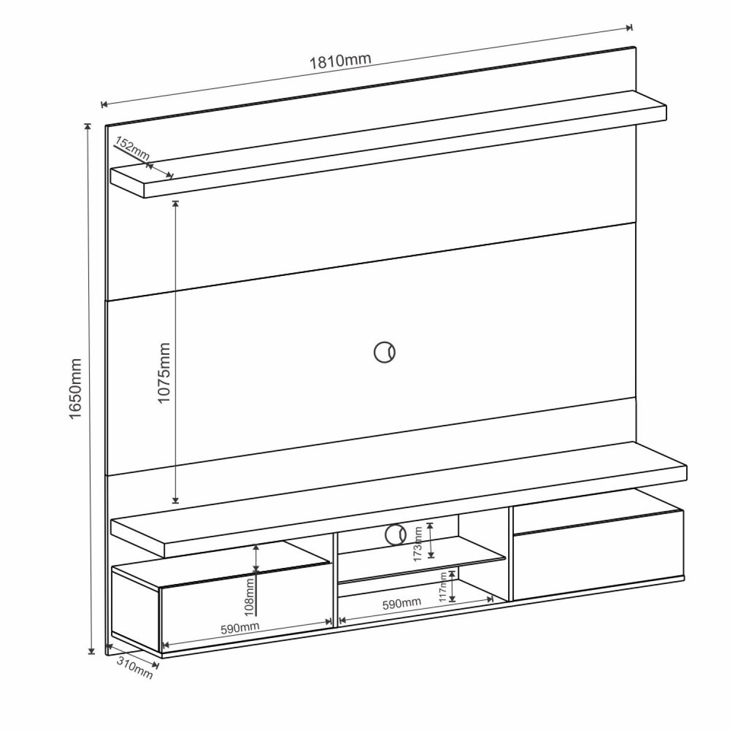 Home Suspenso para TV até 70 Polegadas 2 Portas 3 Nichos 2 Prateleiras ...