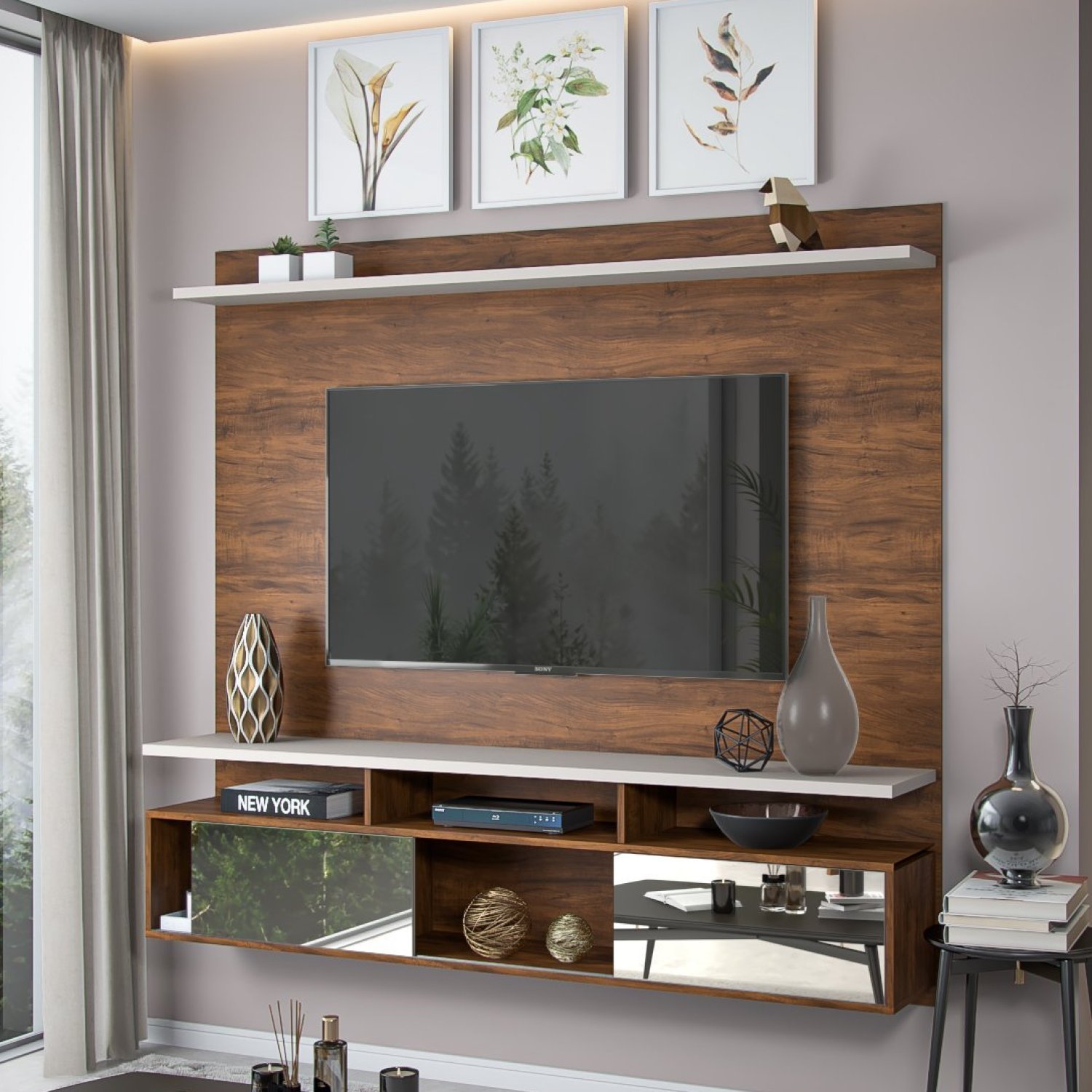 Home Suspenso para TV até 70 Polegadas 2 Portas 3 Nichos 2 Prateleiras ...