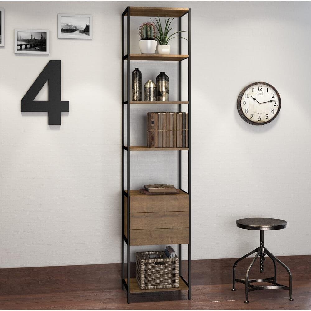 Estante Industrial Steel com 3 Gavetas - Carvalho/Preto | MadeiraMadeira