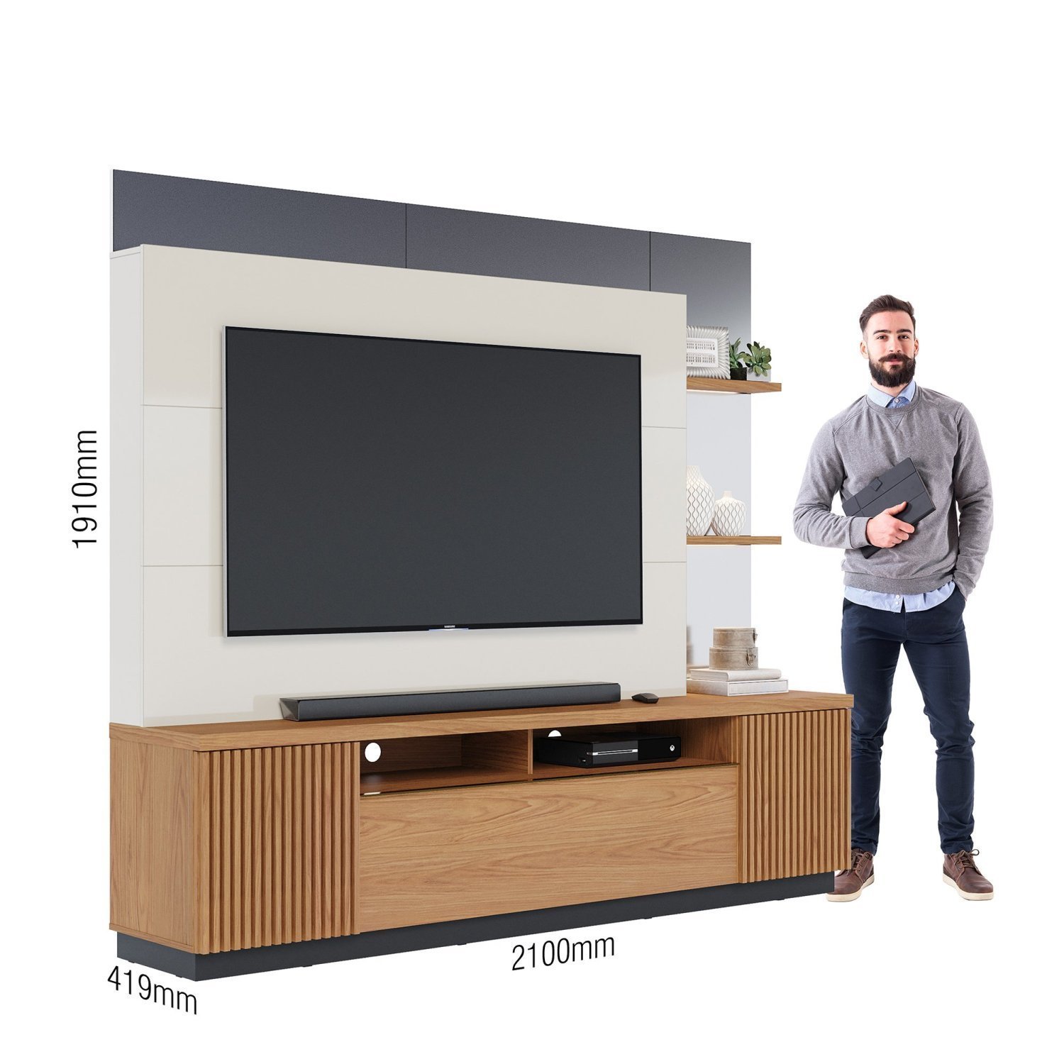 Estante Home para TV até 70 Polegadas Espelhado 3 Portas 2 Prateleiras 2 Nichos com LED Niteroi ...