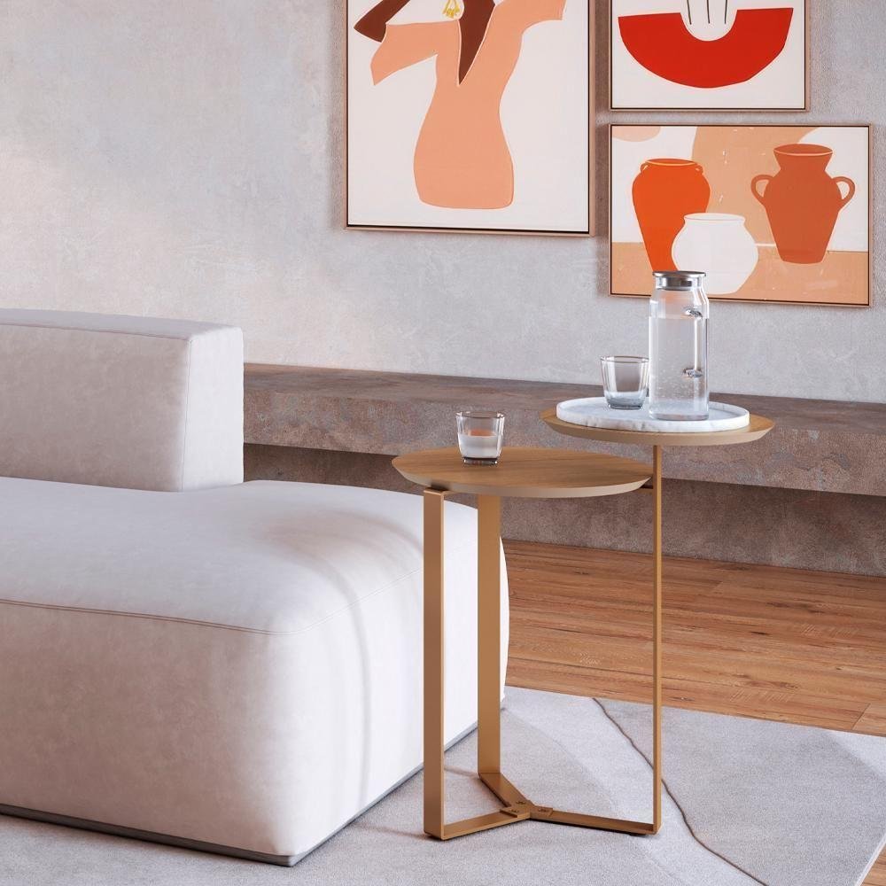 Mesa Lateral 02 Tampos Chanfrada Pe Metal Dourado Hanover Artesano ...