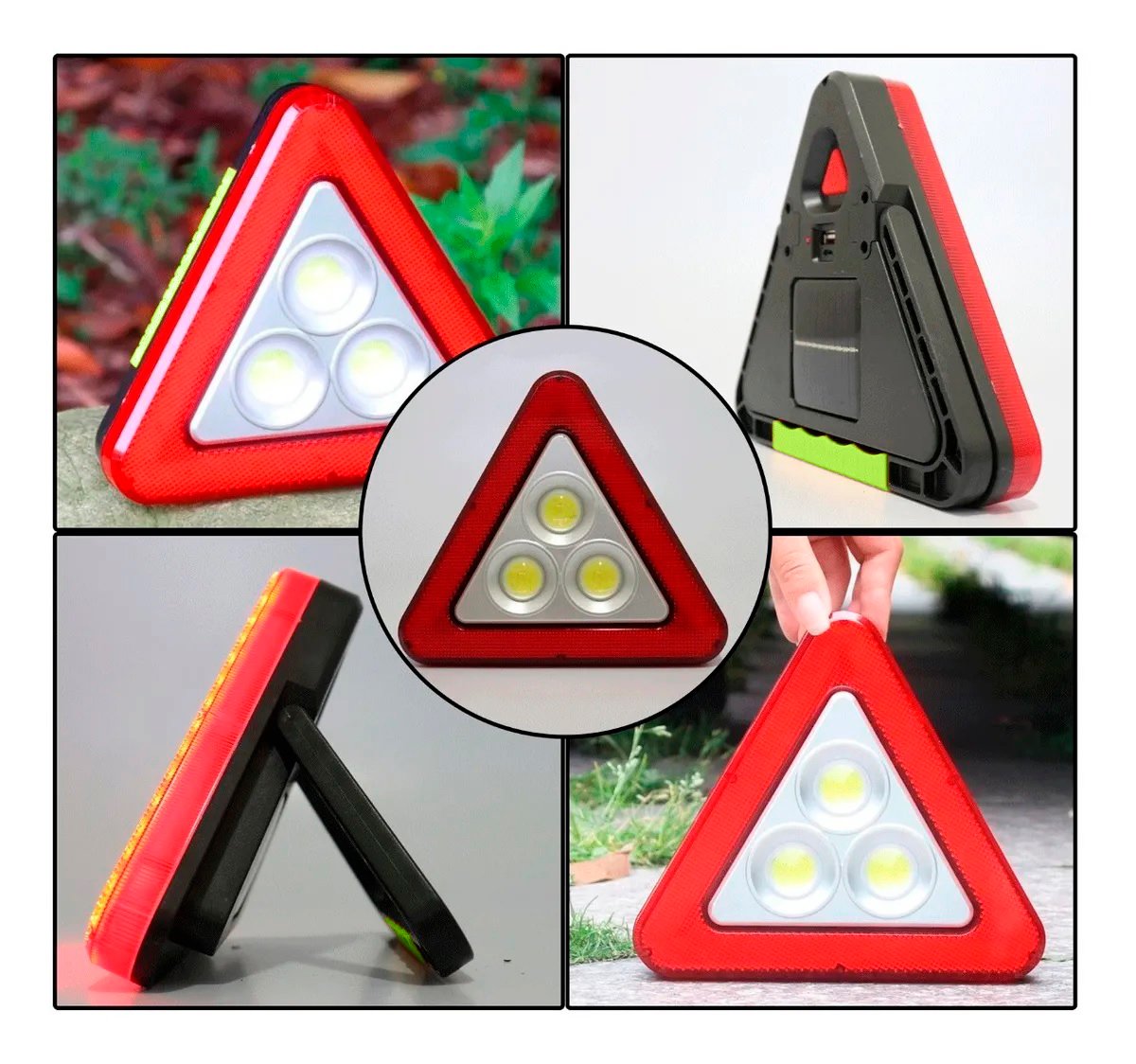 Triângulo Refletor Luminária Recarregável Luz Solar Super LED Luminoso ...
