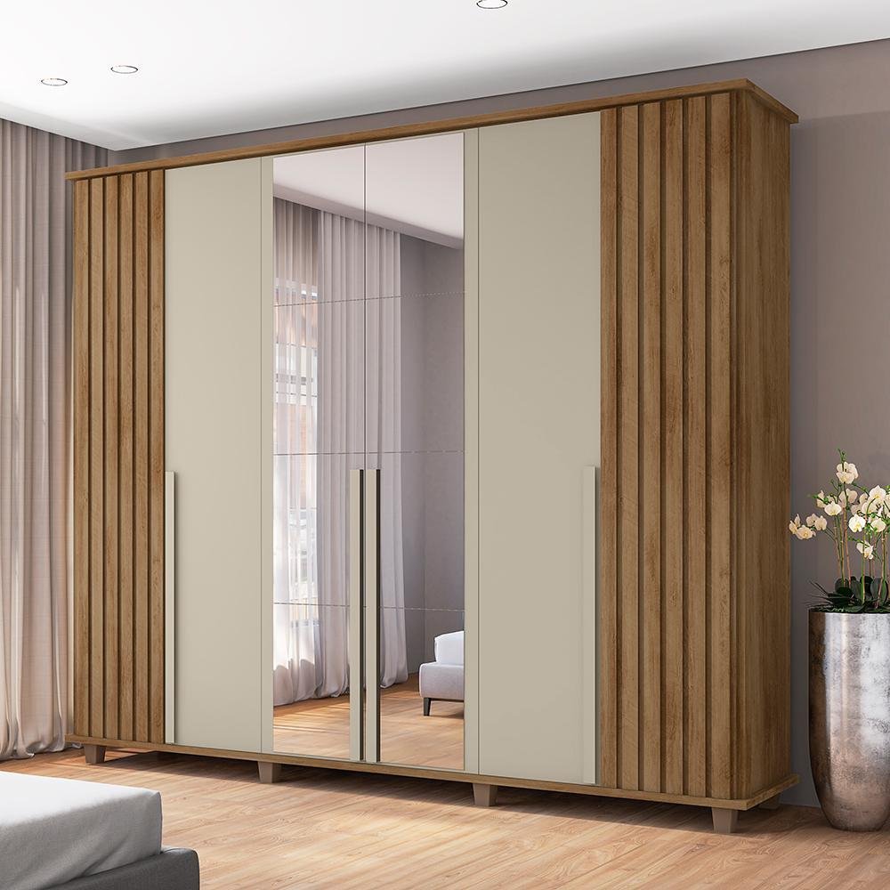 Roupeiro 6 Portas Potenza Cinamomo Off White com Espelho | MadeiraMadeira