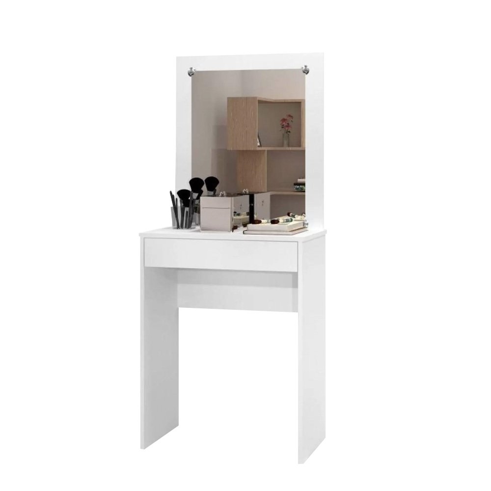Penteadeira com Espelho 1 Gaveta + Banco Sofia Branca J&A Móveis ...