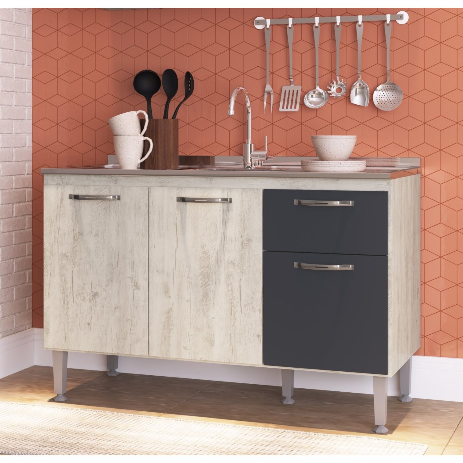 Balcão de Cozinha 120cm 3 Portas 1 Gaveta sem Tampo Light IRM Móveis | MadeiraMadeira