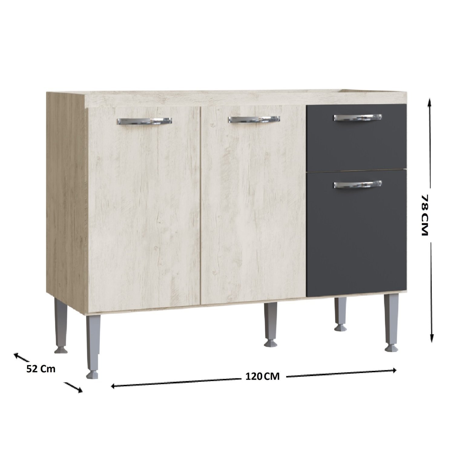 Balcão de Cozinha 120cm 3 Portas 1 Gaveta sem Tampo Light IRM Móveis | MadeiraMadeira