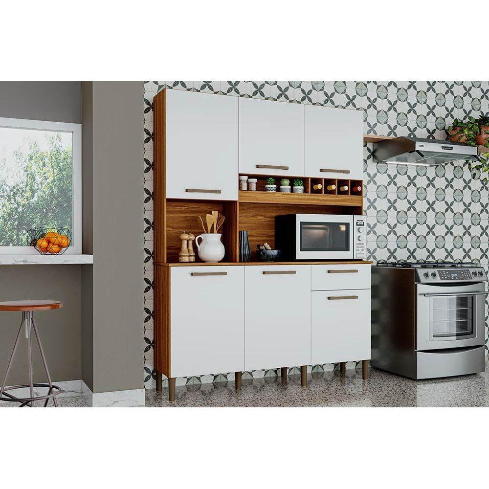 Kit de Cozinha Compacta Pinot 6 Portas e 1 Gaveta 73cm Amendoa/Branco ...