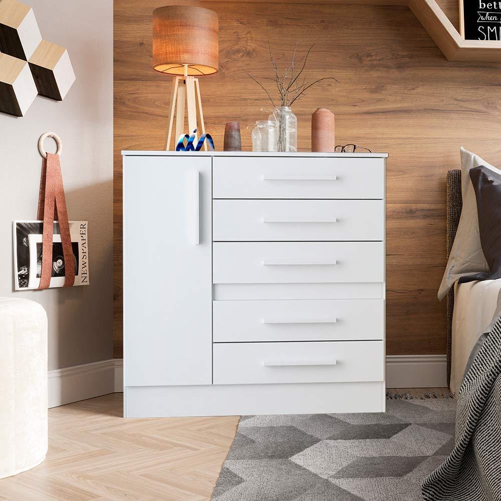 Cômoda Pequena 5 Gavetas e 1 Porta Branco Advantage 2094 Batrol ...