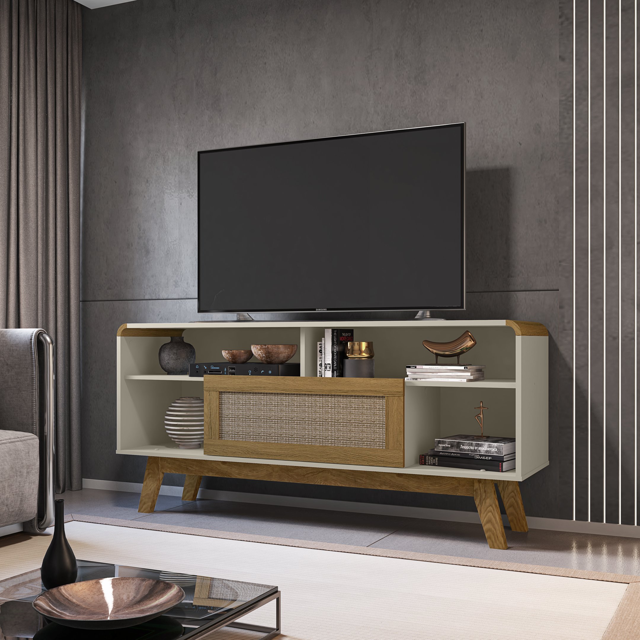 Rack para TVs até 55 Polegadas 1 Porta 4 Nichos Lazuli Móveis Bechara ...