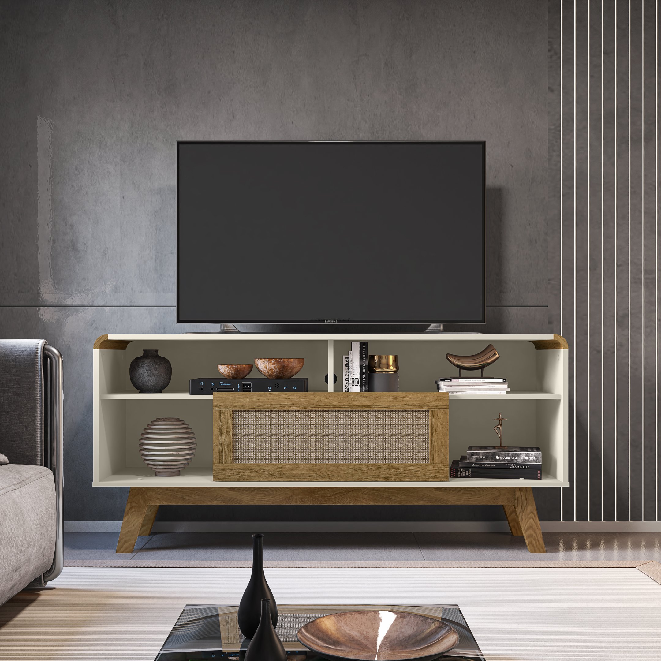 Rack para TVs até 55 Polegadas 1 Porta 4 Nichos Lazuli Móveis Bechara ...