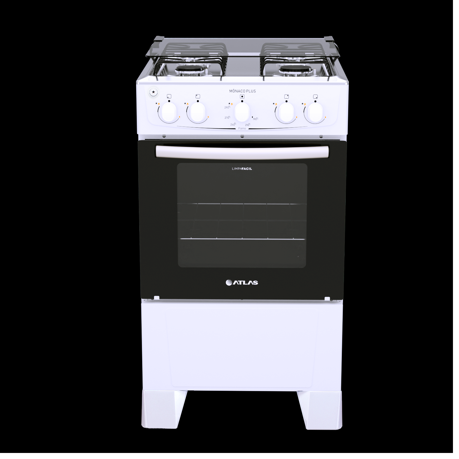 Fogão 4 bocas Atlas Mônaco Plus Branco Mesa inox e acendimento automático | MadeiraMadeira