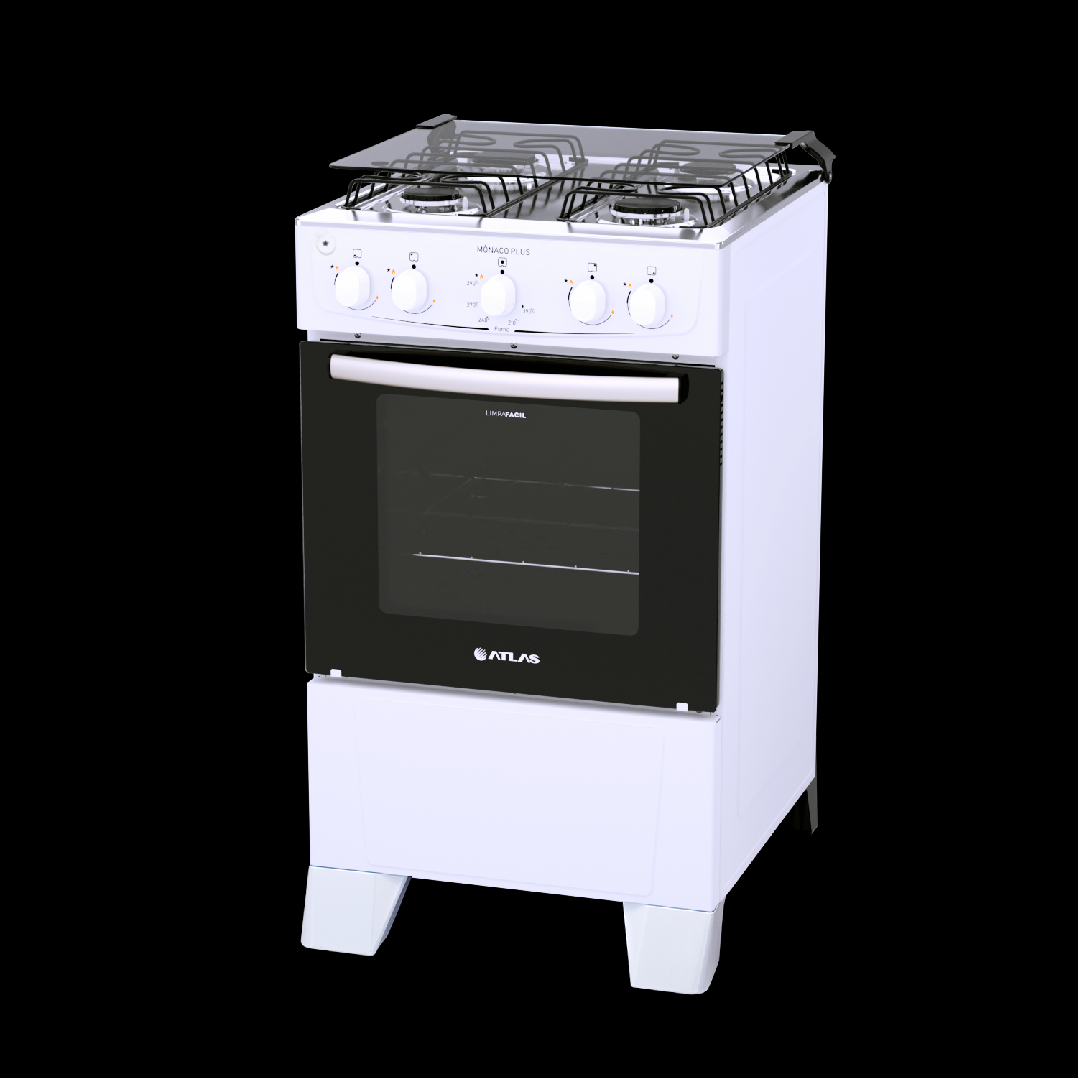 Fogão 4 bocas Atlas Mônaco Plus Branco Mesa inox e acendimento ...