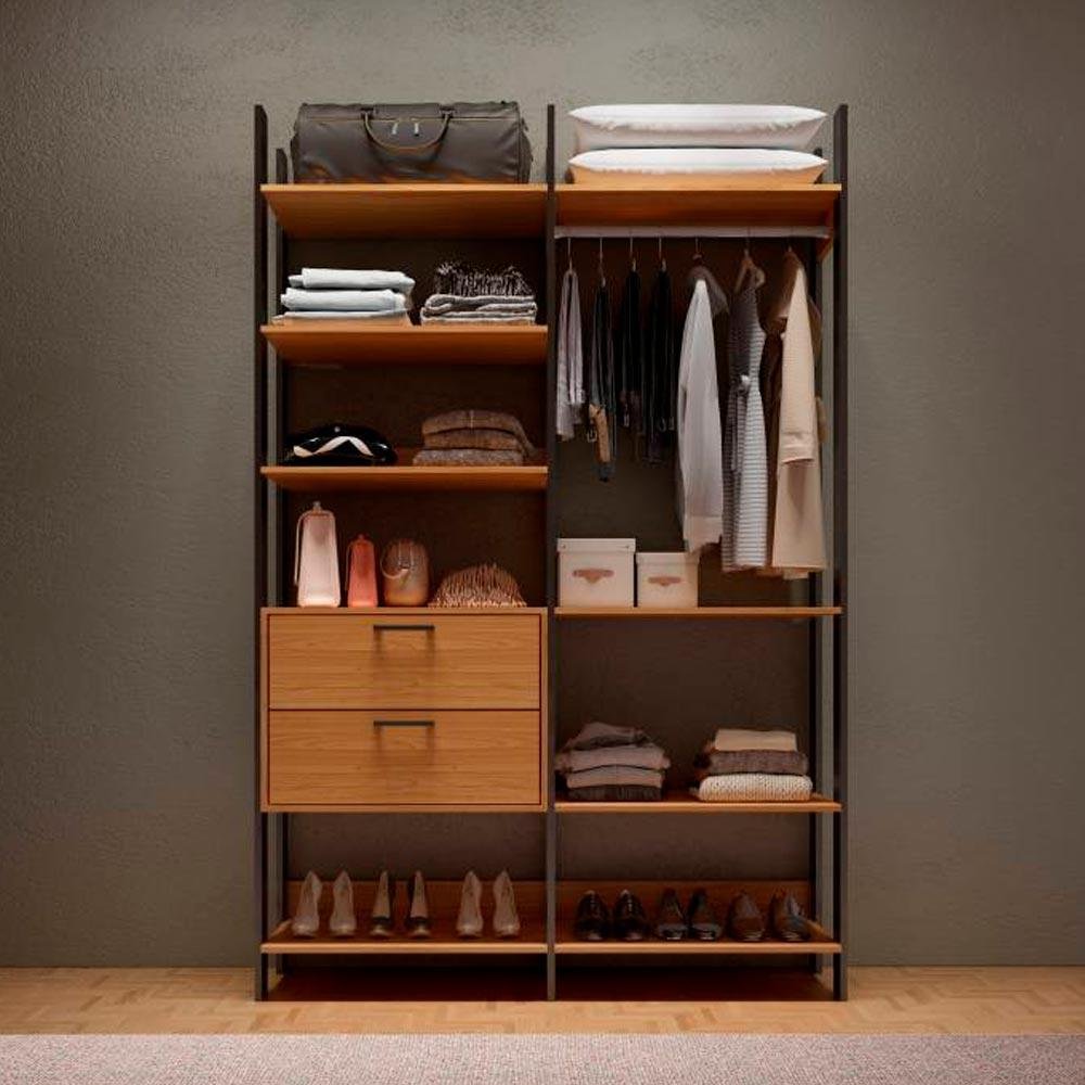 Guarda-Roupa Industrial com Cabideiro e 2 Gavetas Preto Freijó Dalla ...