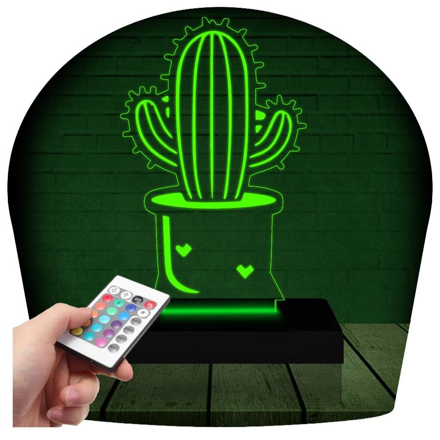Luminária Led 3d | Cacto Cactos | Abajur - 16 Cores | MadeiraMadeira