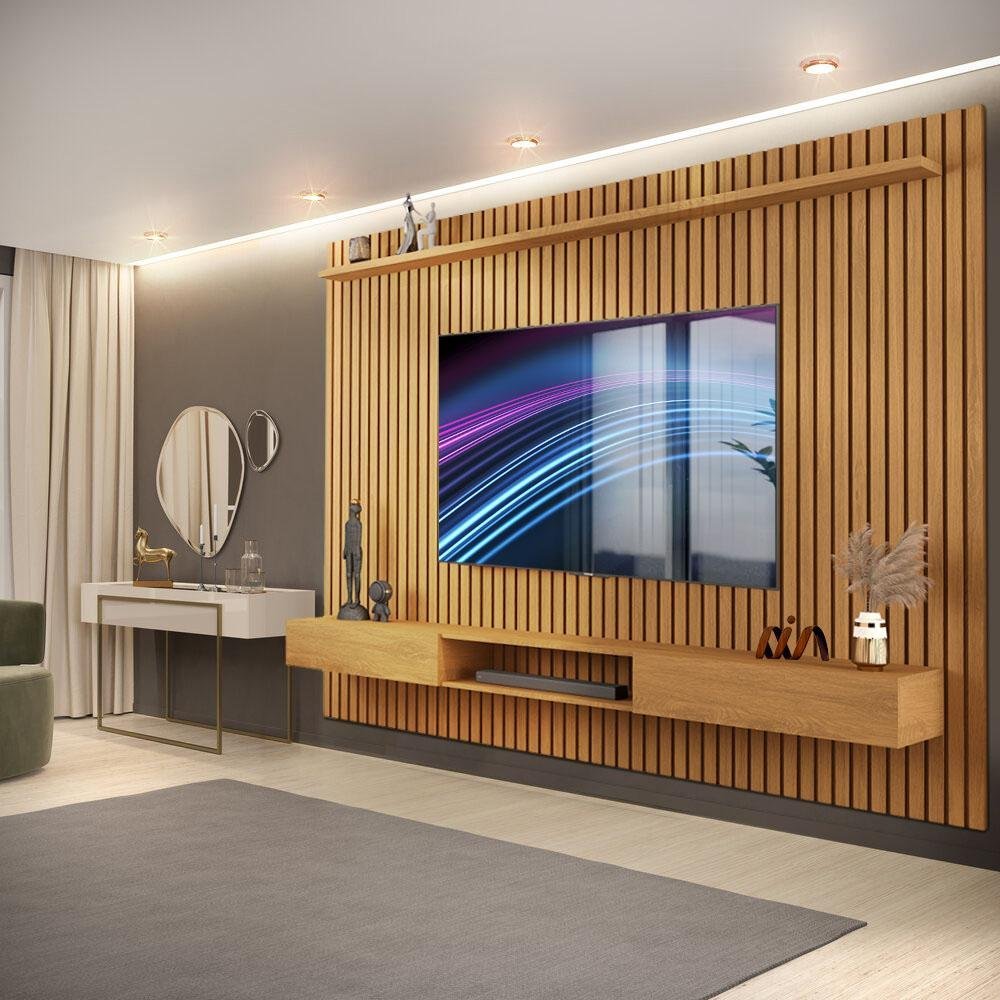Painel Ripado com Rack Suspenso para Tv até 75 Polegadas - Natureza Veridian Shop Jm ...