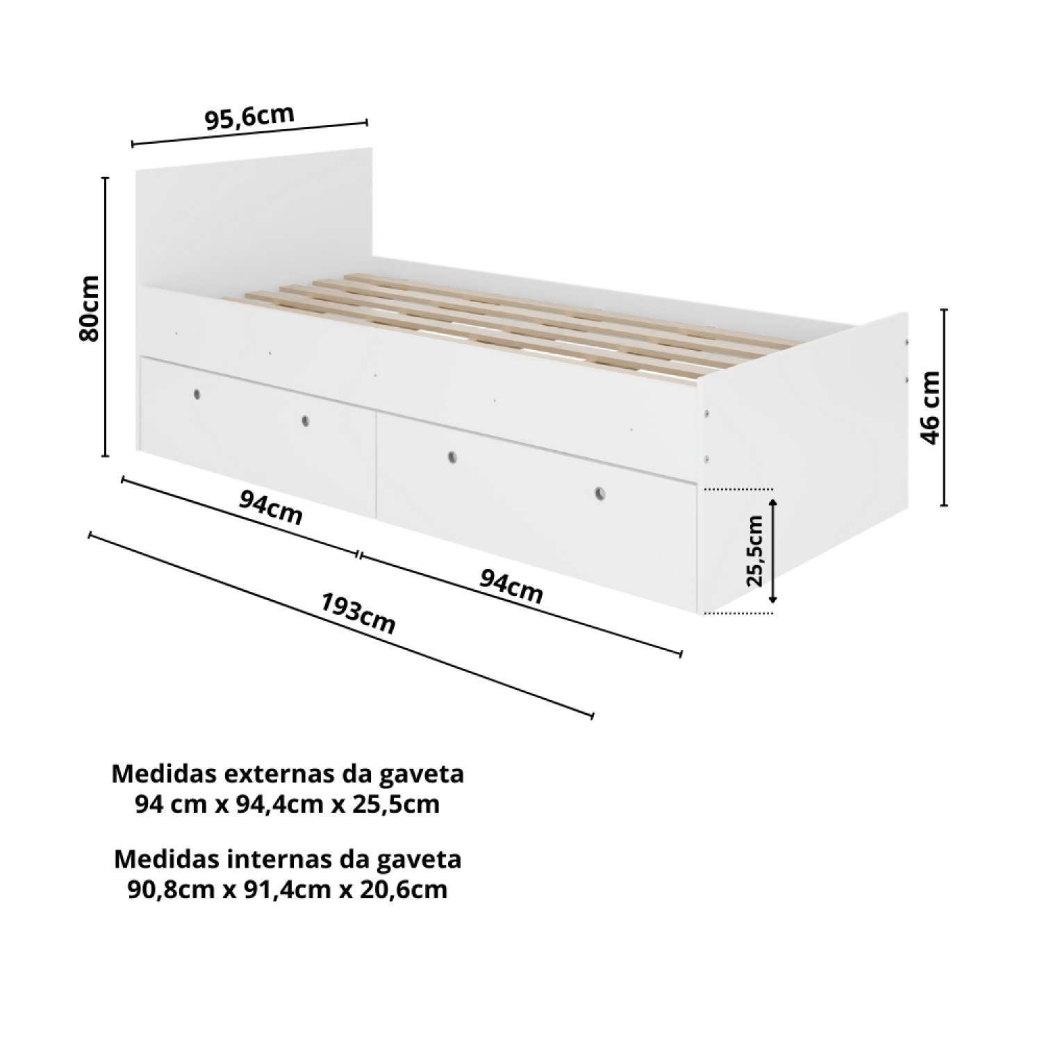 Cama Solteiro com 2 Gavetas Móvelbras | MadeiraMadeira