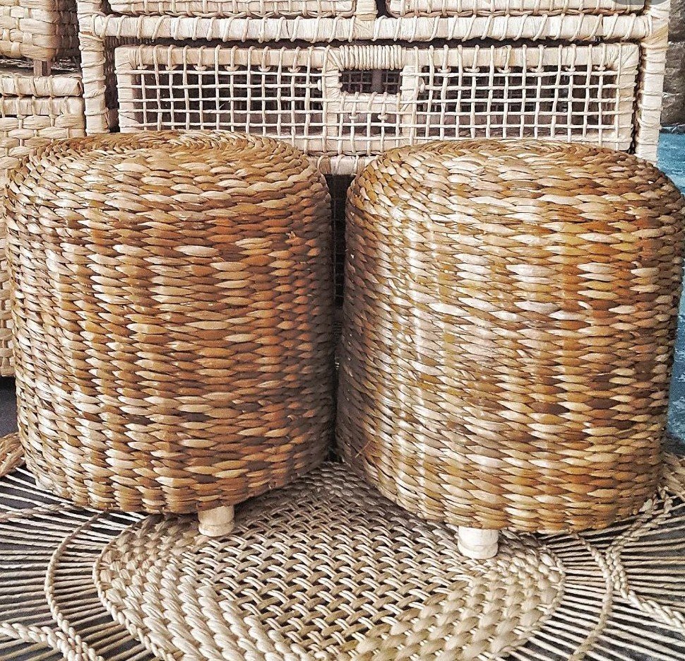 PUFF PALHA TABOA KIT 2 DECORAÇÃO BOHO CHIC PRAIANA 35X35 | MadeiraMadeira