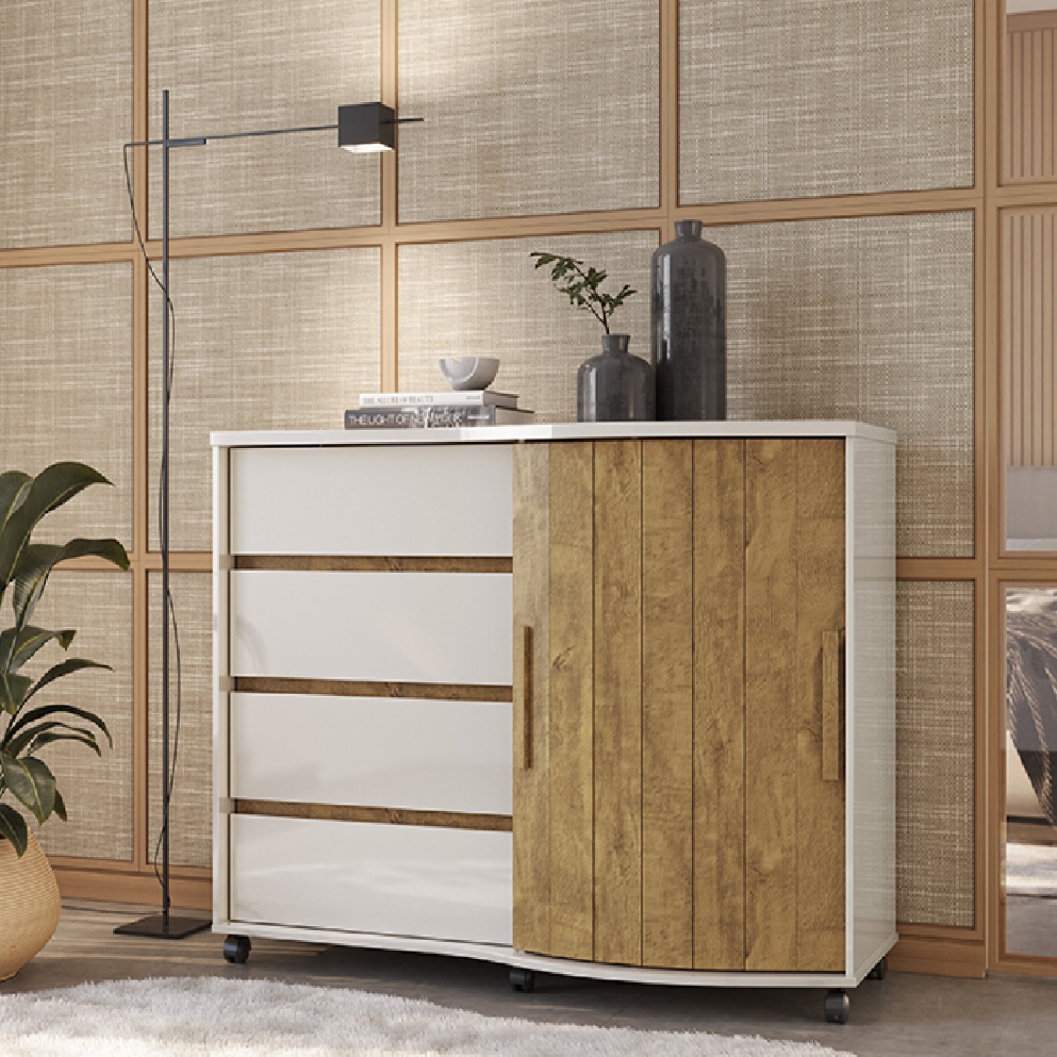 Cômoda com Cabideiro 4 Gavetas 1 Porta de Correr Evidence Lukaliam ...