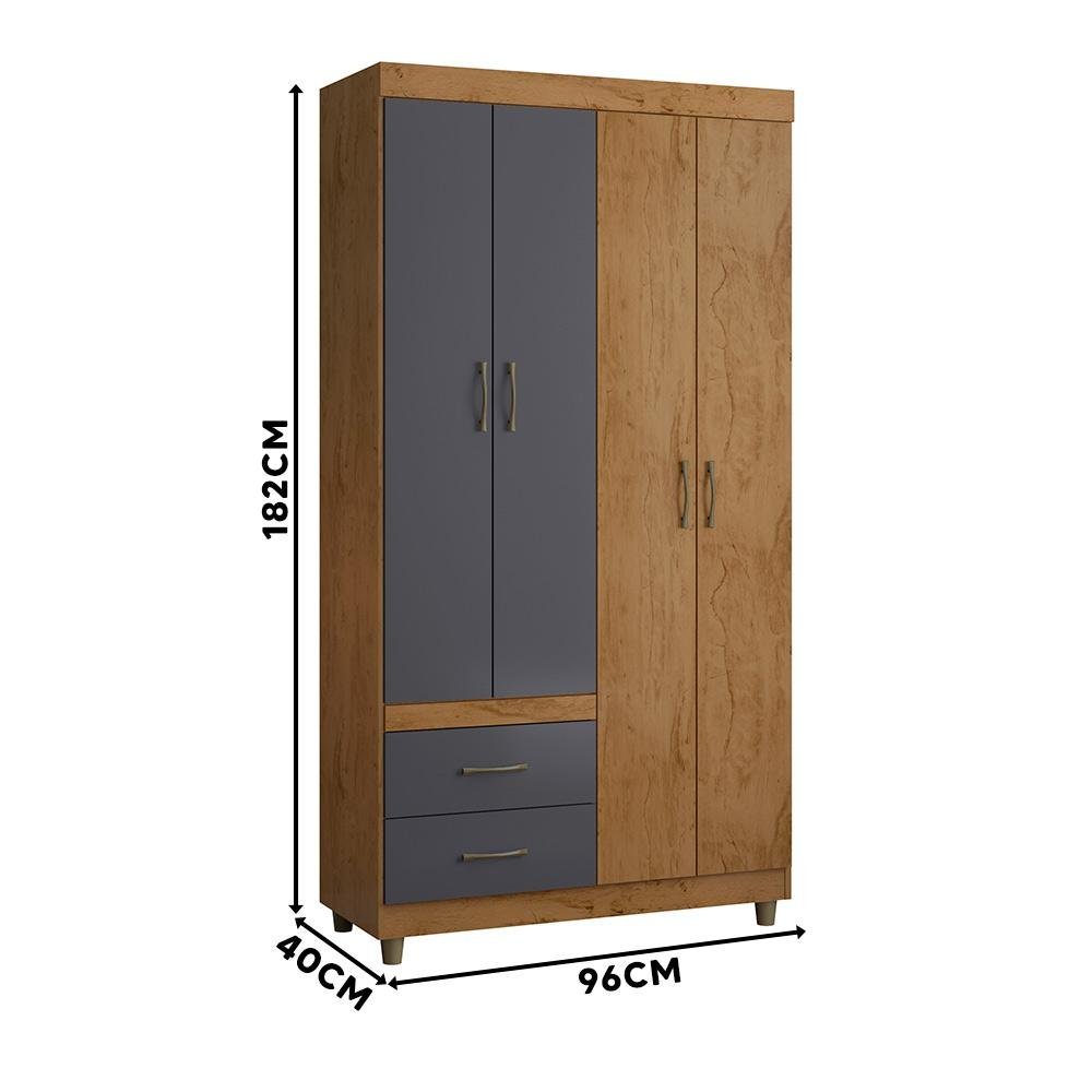 Guarda Roupa Pequeno 4 Portas 2 Gavetas Freijó Carbono 2242-98 Araplac ...