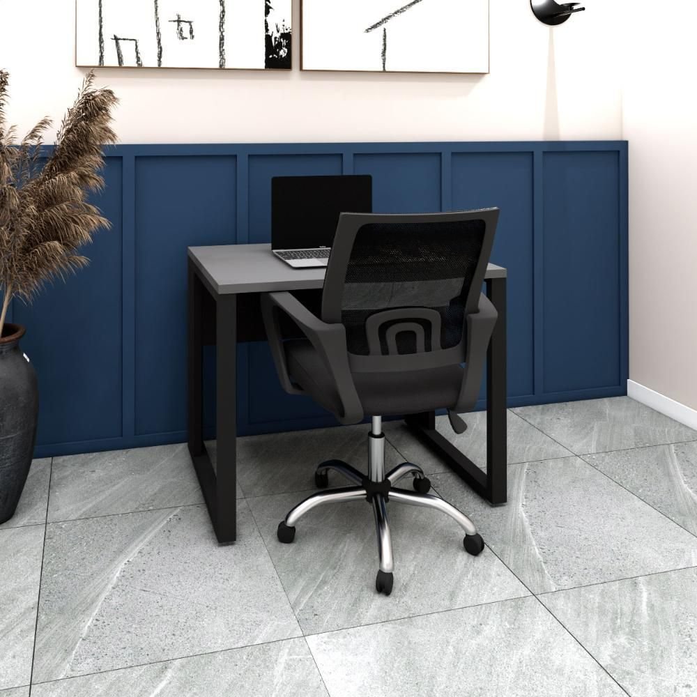 Mesa Escritório Plataforma 90cm 1 Cx de Tomada Pé Metal F5 Cor:cinza ...