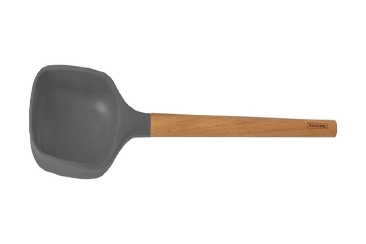 COLHER DE SERVIR LIVE EM SILICONE CINZA COM CABO DE MADEIRA ...