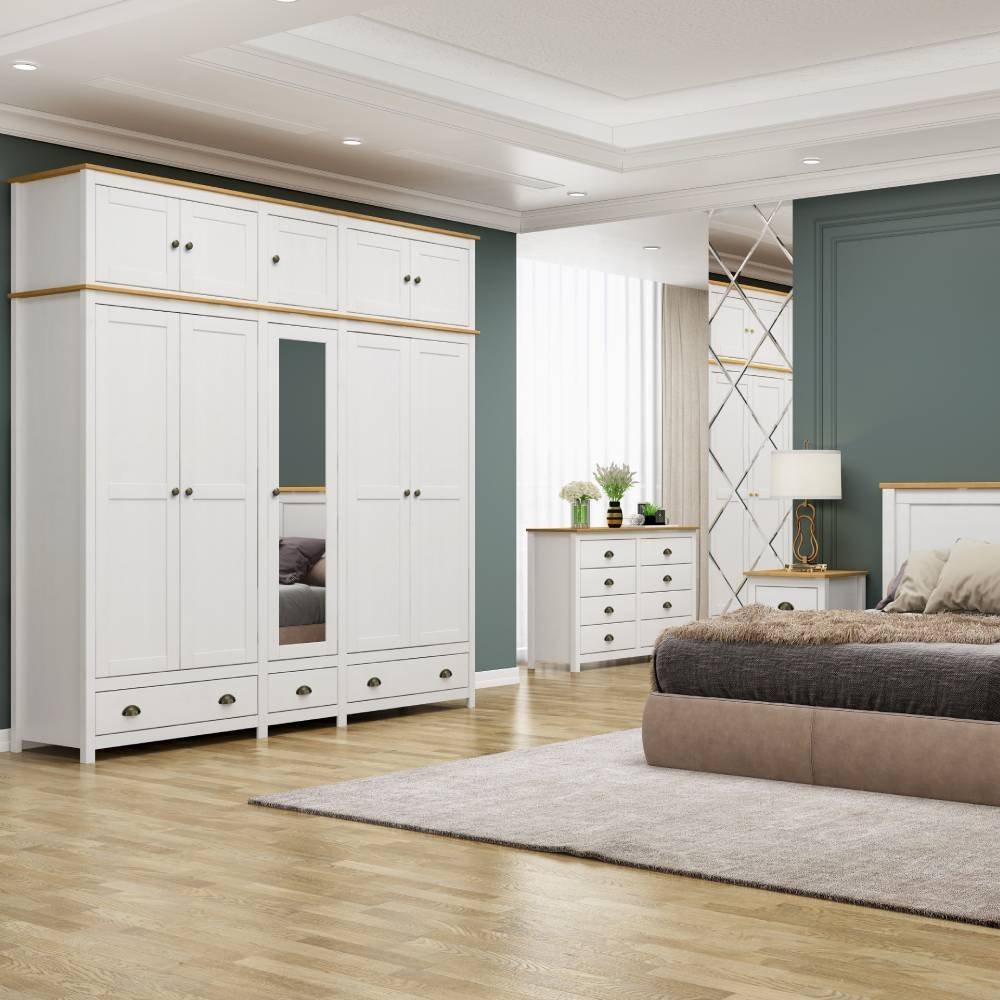 Guarda-Roupa Casal 10 Portas e 3 Gavetas com Maleiro em Madeira Maciça ...