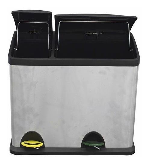 Lixeira Seletiva Retangular Aço Inox Cromado 26l Dupla | MadeiraMadeira