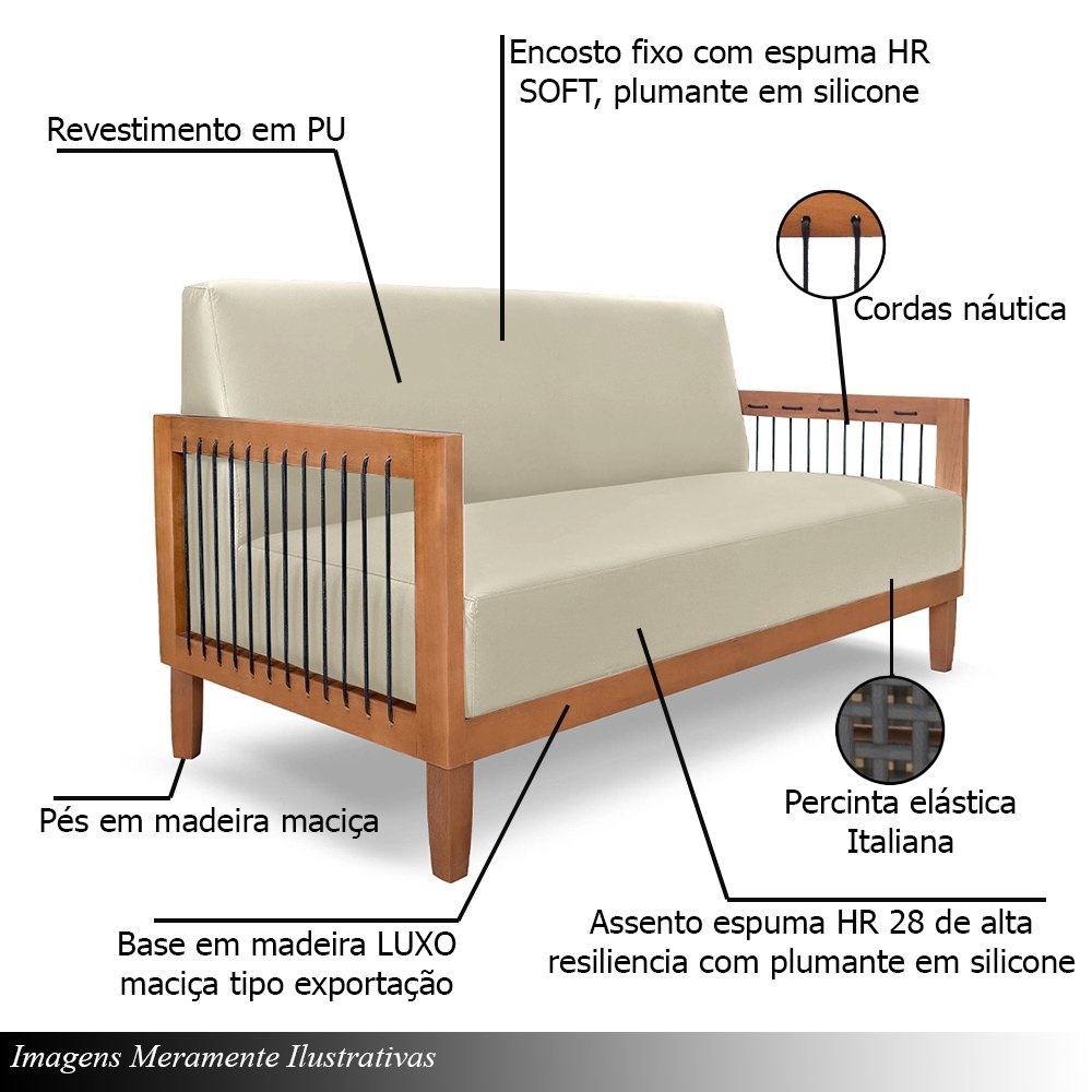 Poltrona Namoradeira Sala de Estar Pés Madeira Maciça Corda Náutica ...