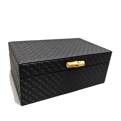 Porta Jóias Preto Com Puxador Em Bambu 9x23x13 cm | MadeiraMadeira