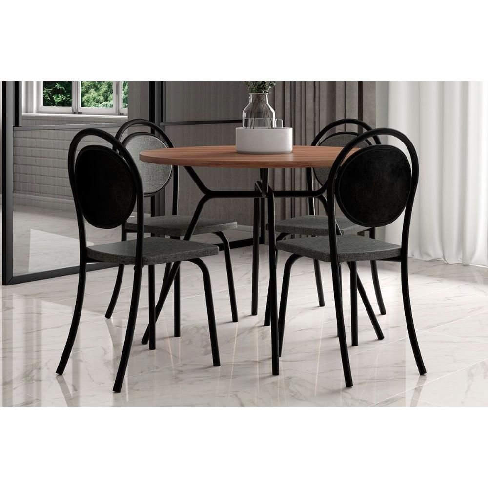 Conjunto: Mesa de Cozinha 1588 C/ Tampo Madeirado 100cm e 4 Cadeiras ...