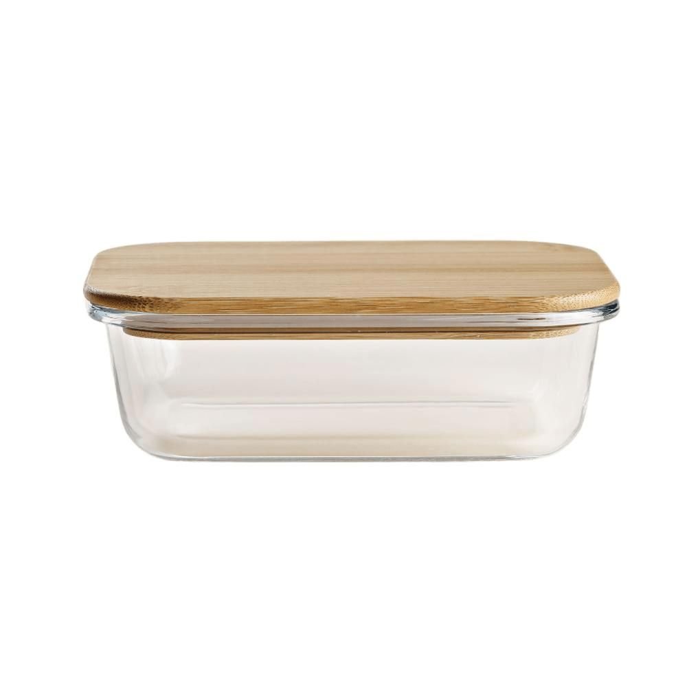 Pote Retangular Vidro e Bambu 630ml - A\casa | MadeiraMadeira