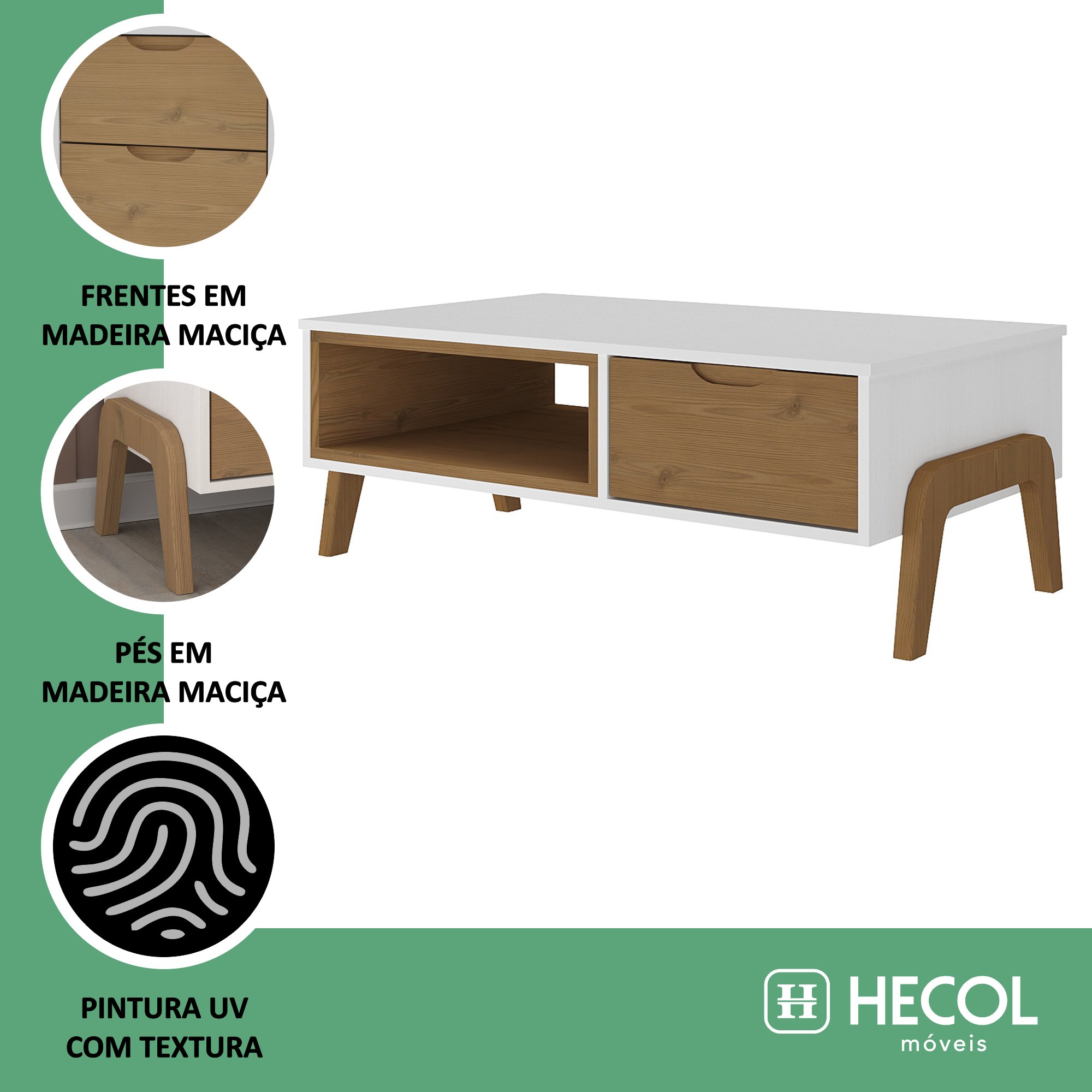 Mesa de Centro 1 Gaveta 1 Nicho Veneza Hecol Móveis | MadeiraMadeira