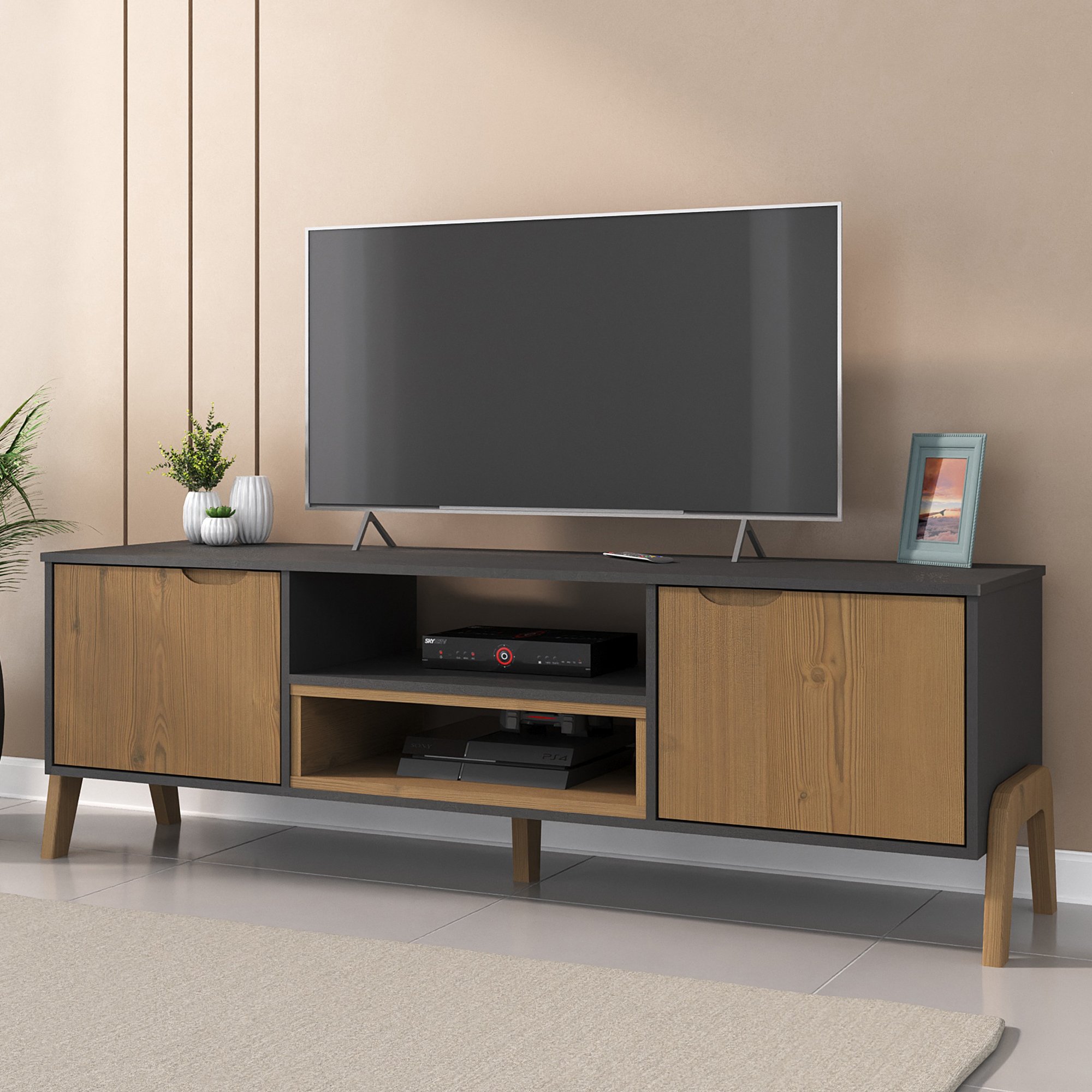 Rack para TV até 65 Polegadas Retrô 2 Portas Veneza Hecol Móveis | MadeiraMadeira