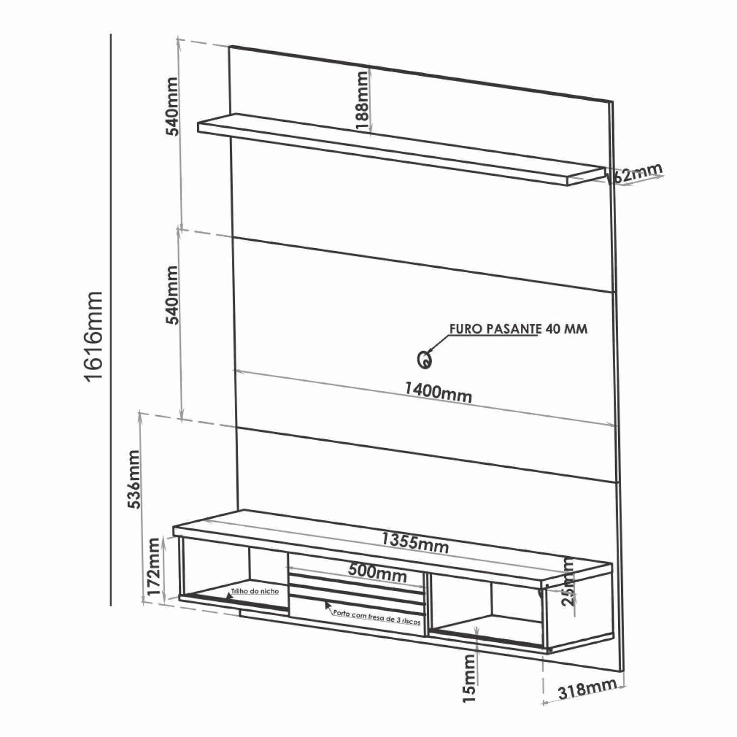 Painel para TV até 55 Polegadas 1 Porta 3 Nichos Denver Espresso Móveis ...