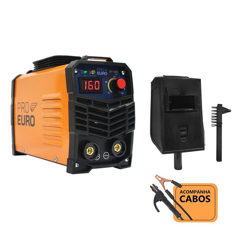 Máquina de solda inversora portátil gp 160a 220v + máscara + escova ...