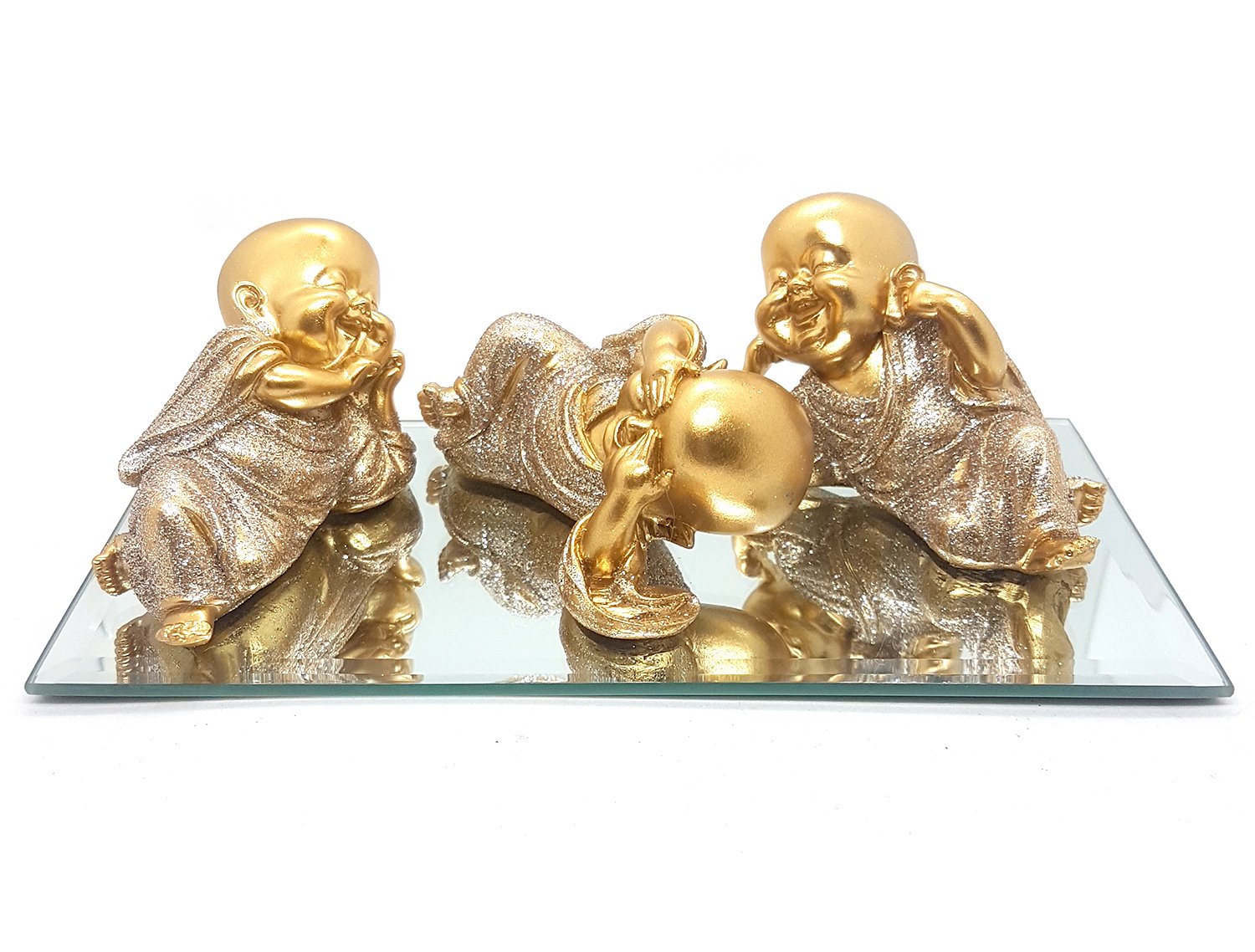 Trio De Buda Alegria Cego Surdo Mudo Buda Estatueta 9 cm | MadeiraMadeira