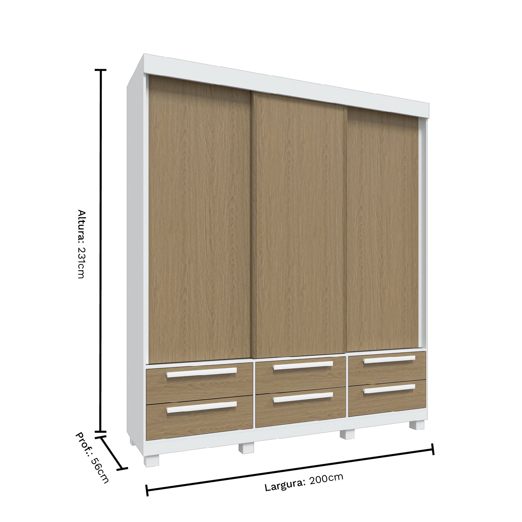 Guarda Roupa Casal Rimo 100% MDF 3 Portas Deslizantes com 6 Gavetas ...