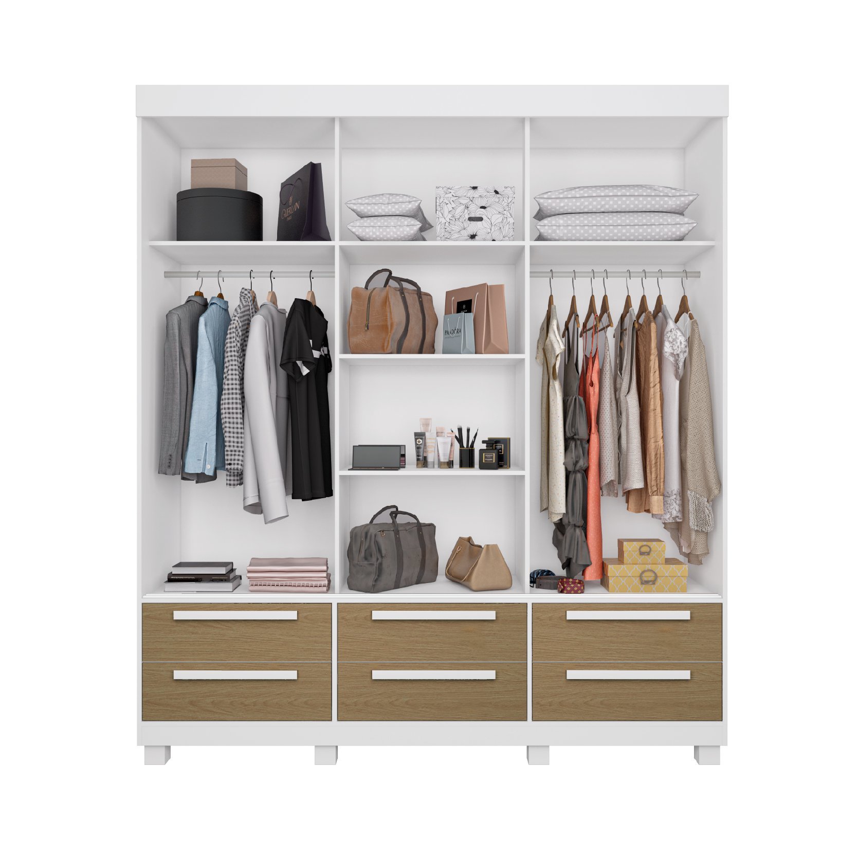 Guarda Roupa Casal Rimo 100% MDF 3 Portas Deslizantes com 6 Gavetas ...