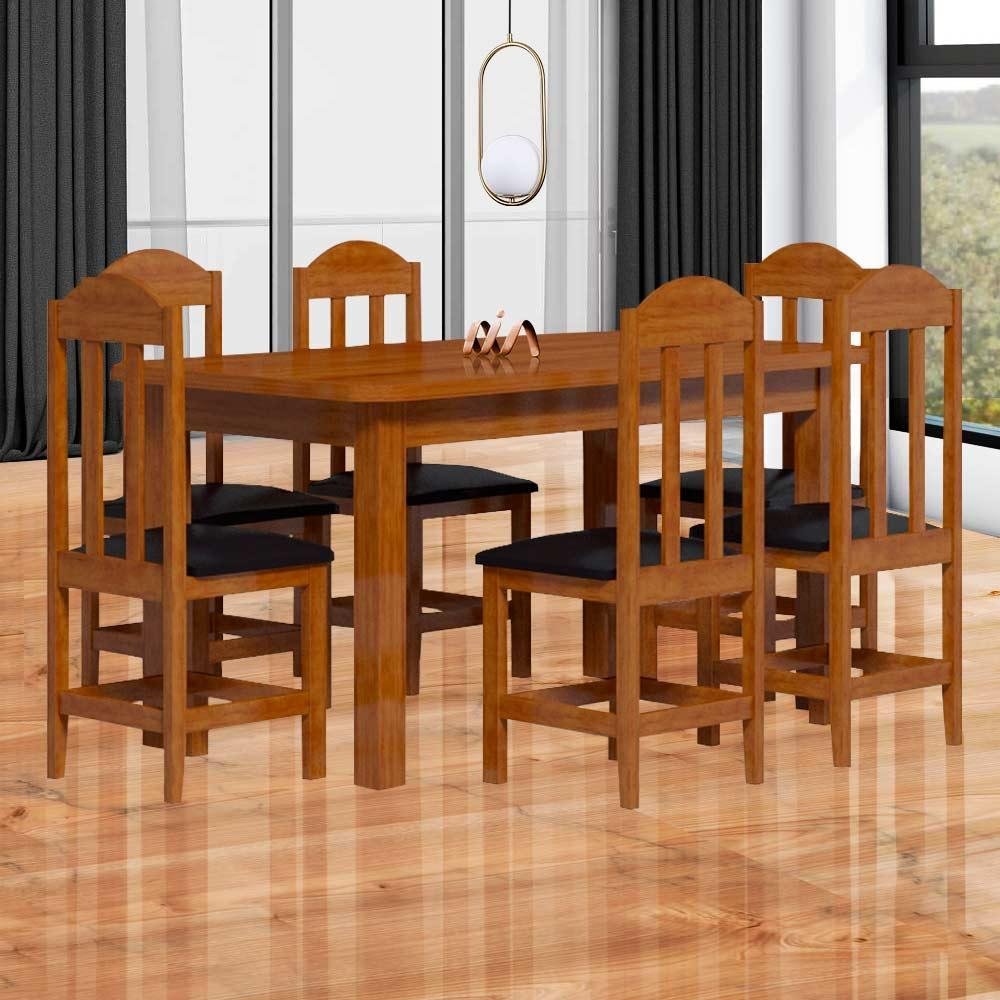 Mesa com 6 Cadeiras Estofadas em Madeira Maciça - Marrom Rissafe ...