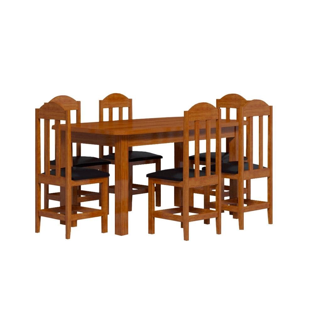 Mesa com 6 Cadeiras Estofadas em Madeira Maciça - Marrom Rissafe ...