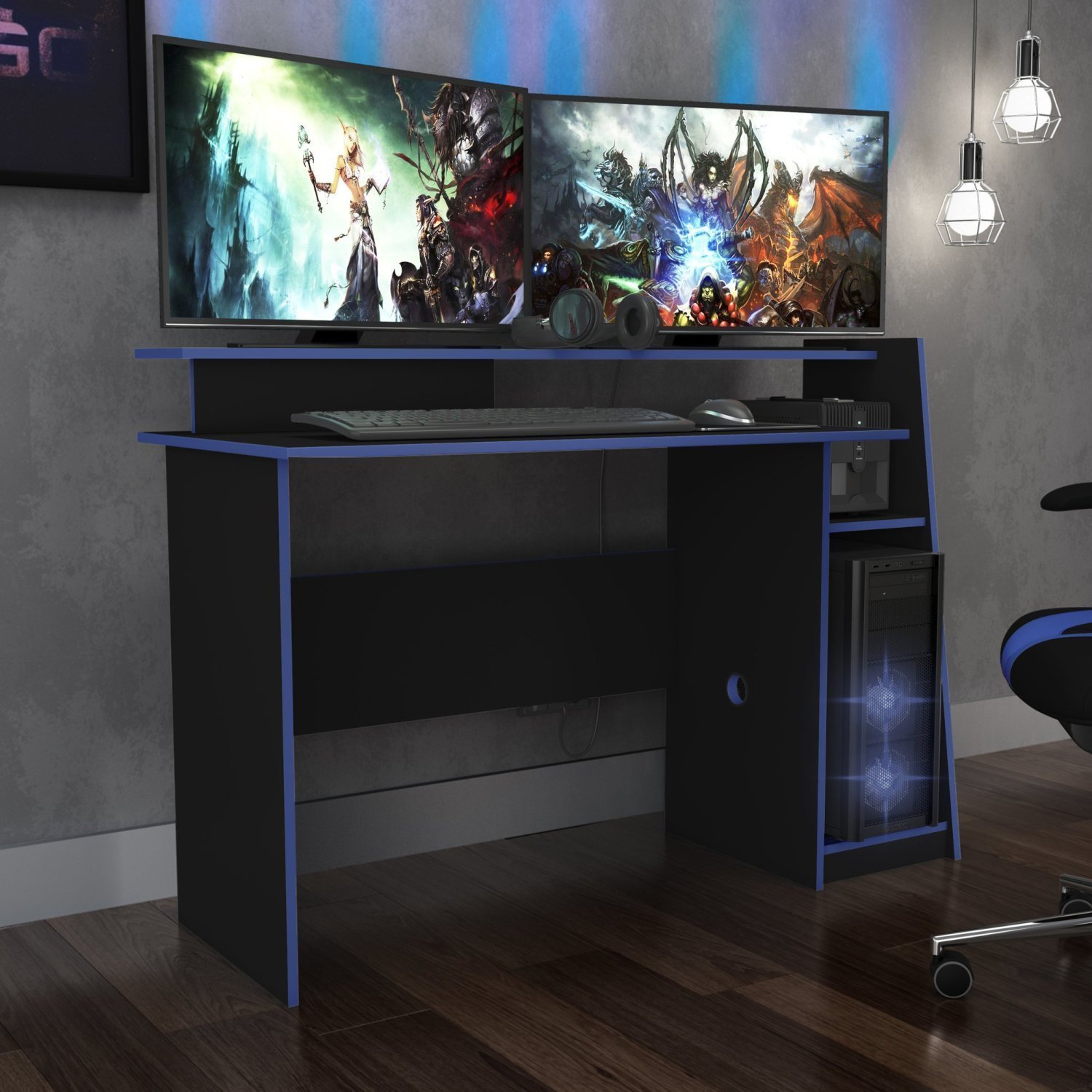Mesa Gamer Evolution MSM 448 130cm Preto E Azul | MadeiraMadeira