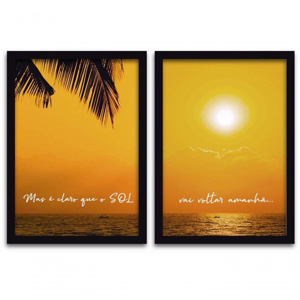 Quadros Decorativos 2 Peças 40x60 Sol e Mar Moldura Preta | MadeiraMadeira